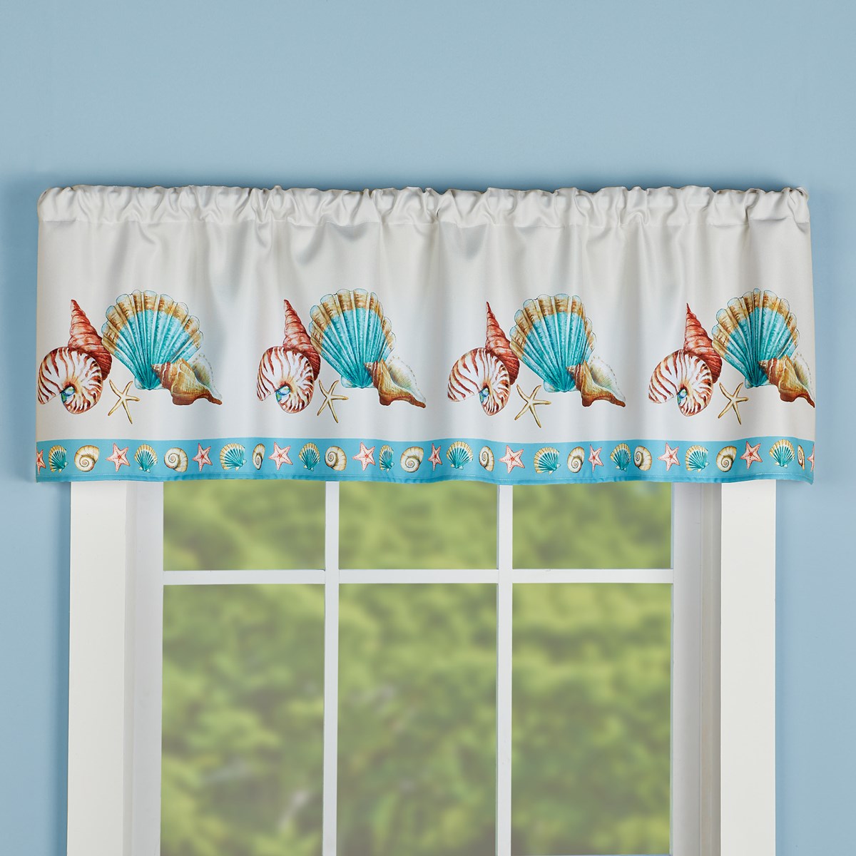 Seaside Charm Shoreline Beach Valance with Blue Border | Collections Etc.