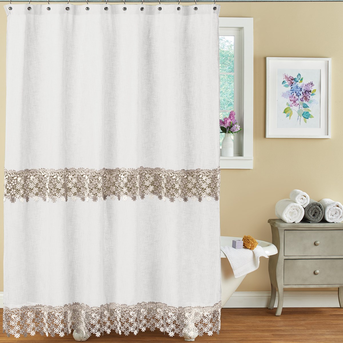 Lovely Floral Lace Lillian Bathroom Shower Curtain | Collections Etc.