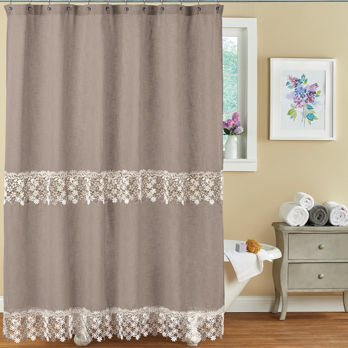 Lovely Floral Lace Lillian Bathroom Shower Curtain | Collections Etc.