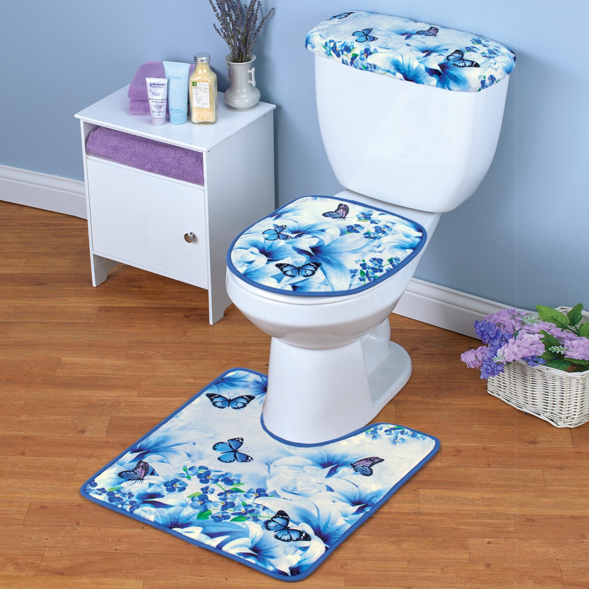 3pc Blue Butterfly Bathroom Commode Set | Collections Etc.
