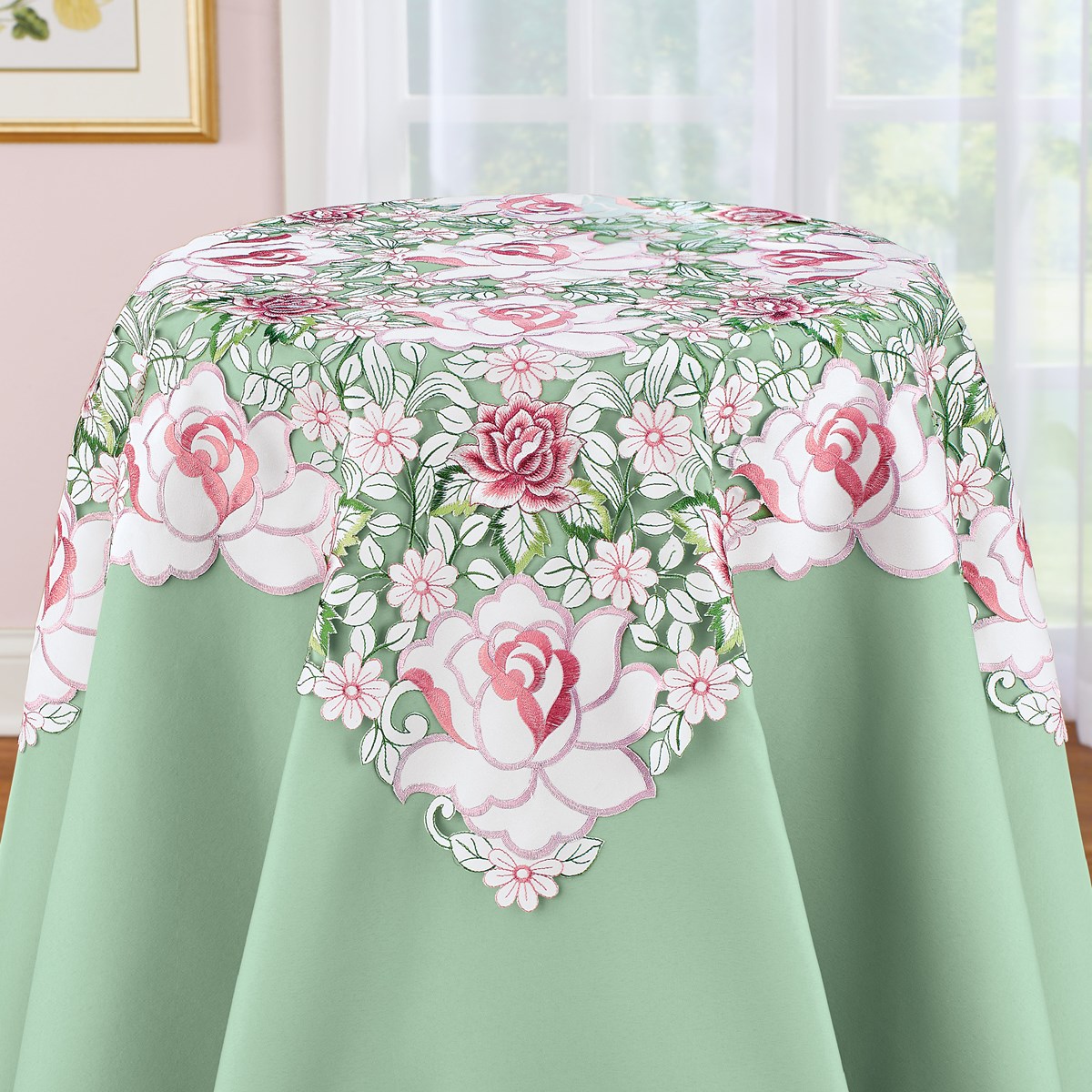 All Over Pink Rose Blossoms Table Linens | Collections Etc.