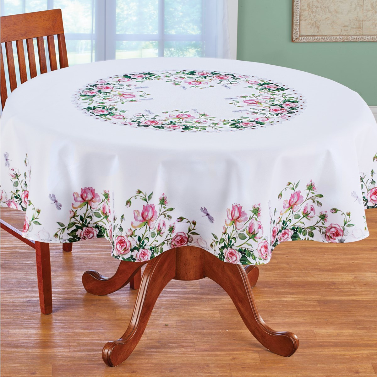 Pretty Pink Rose Garden Print Tablecloth | Collections Etc.