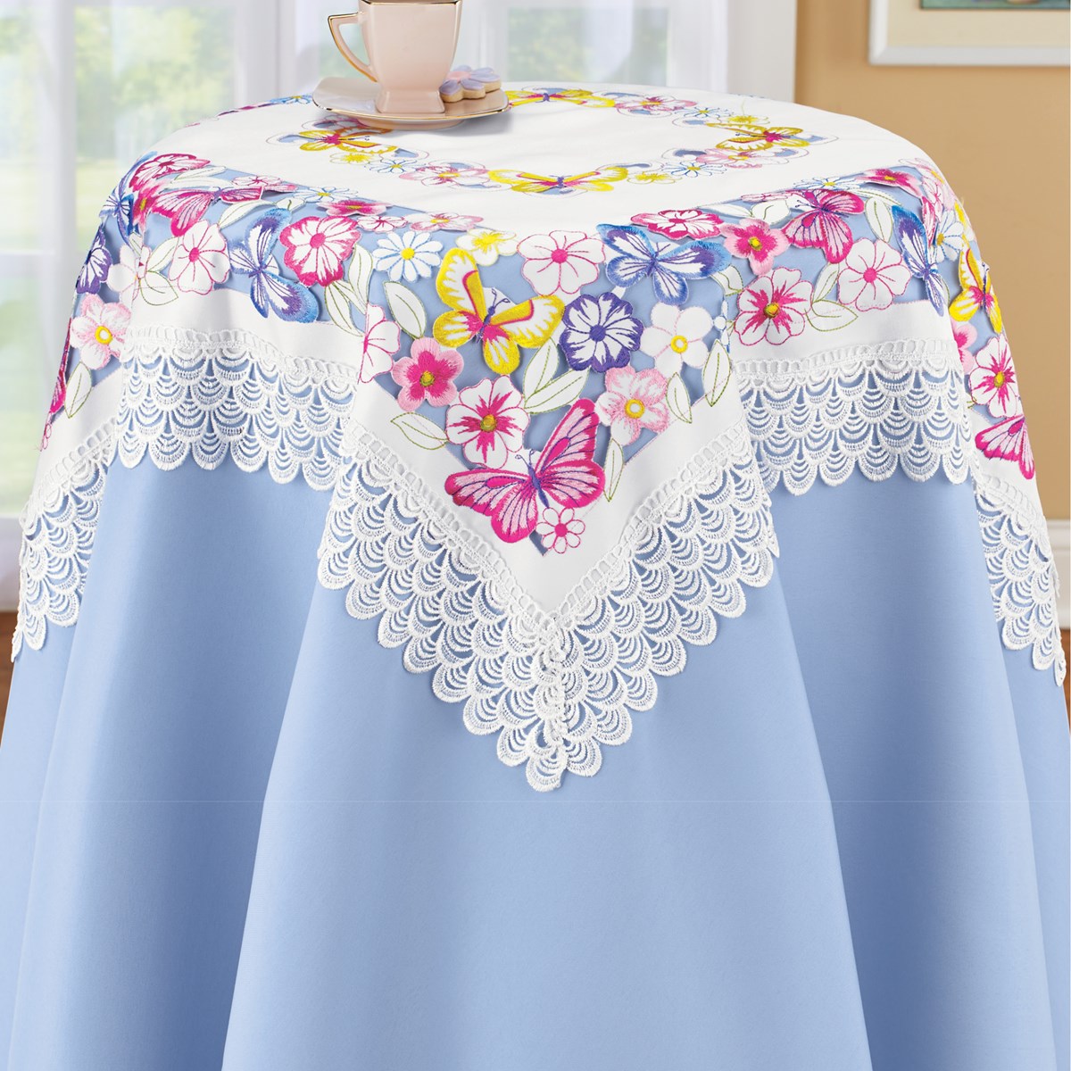 Embroidered Lovely Blooming Flowers Table Linens | Collections Etc.