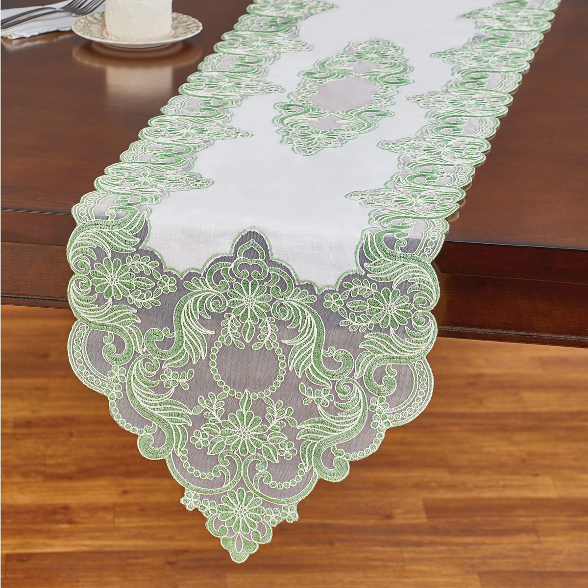 Embroidered White Sheer Tulle Table Linens | Collections Etc.