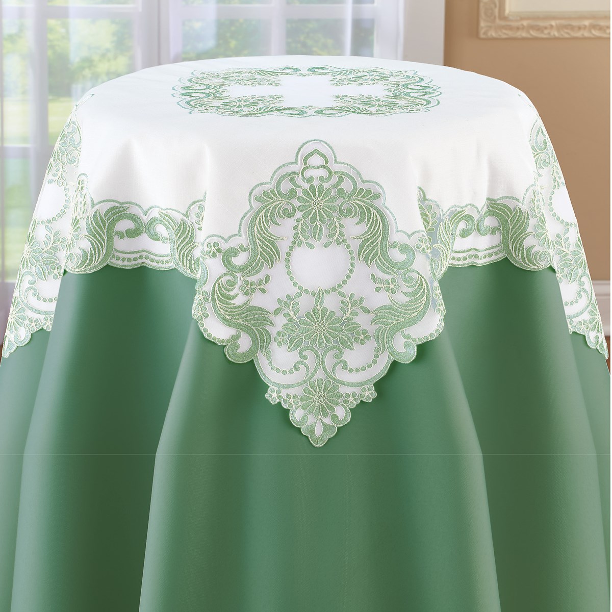 Embroidered White Sheer Tulle Table Linens | Collections Etc.