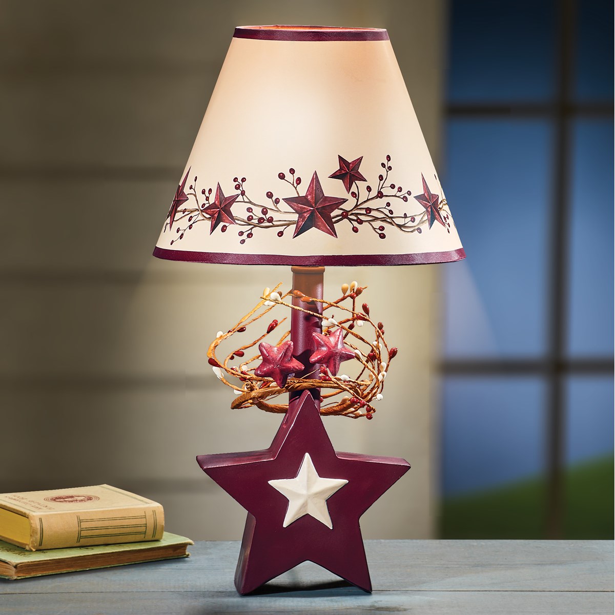 Red Stars and Berries Primitive Style Star Lamp | Collections Etc.