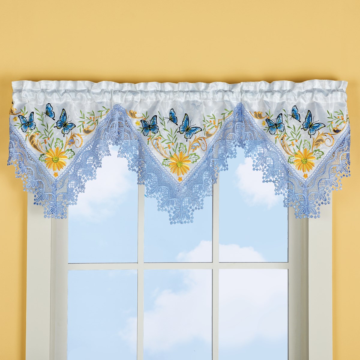 Lovely Embroidered Butterfly & Flowers Window Valance | Collections Etc.