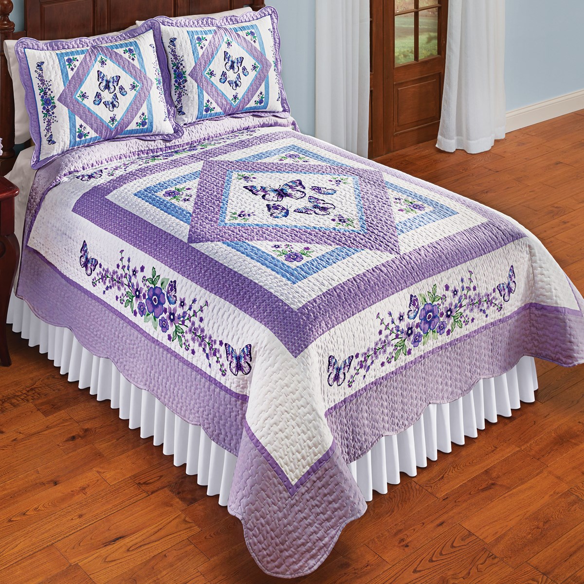 Purple Butterflies & Flowers Diamond Quilt | Collections Etc.