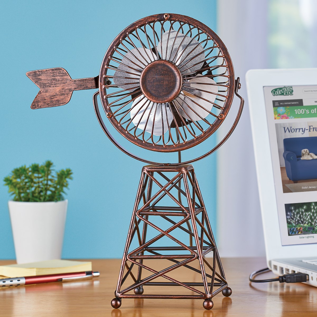 Vintage-Style Windmill Desk Fan with USB Connector | Collections Etc.