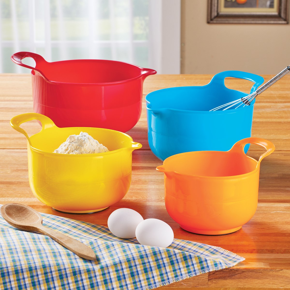 Colorful Kitchen Bowls with Handles and Pouring Spout - Set of 4 ...