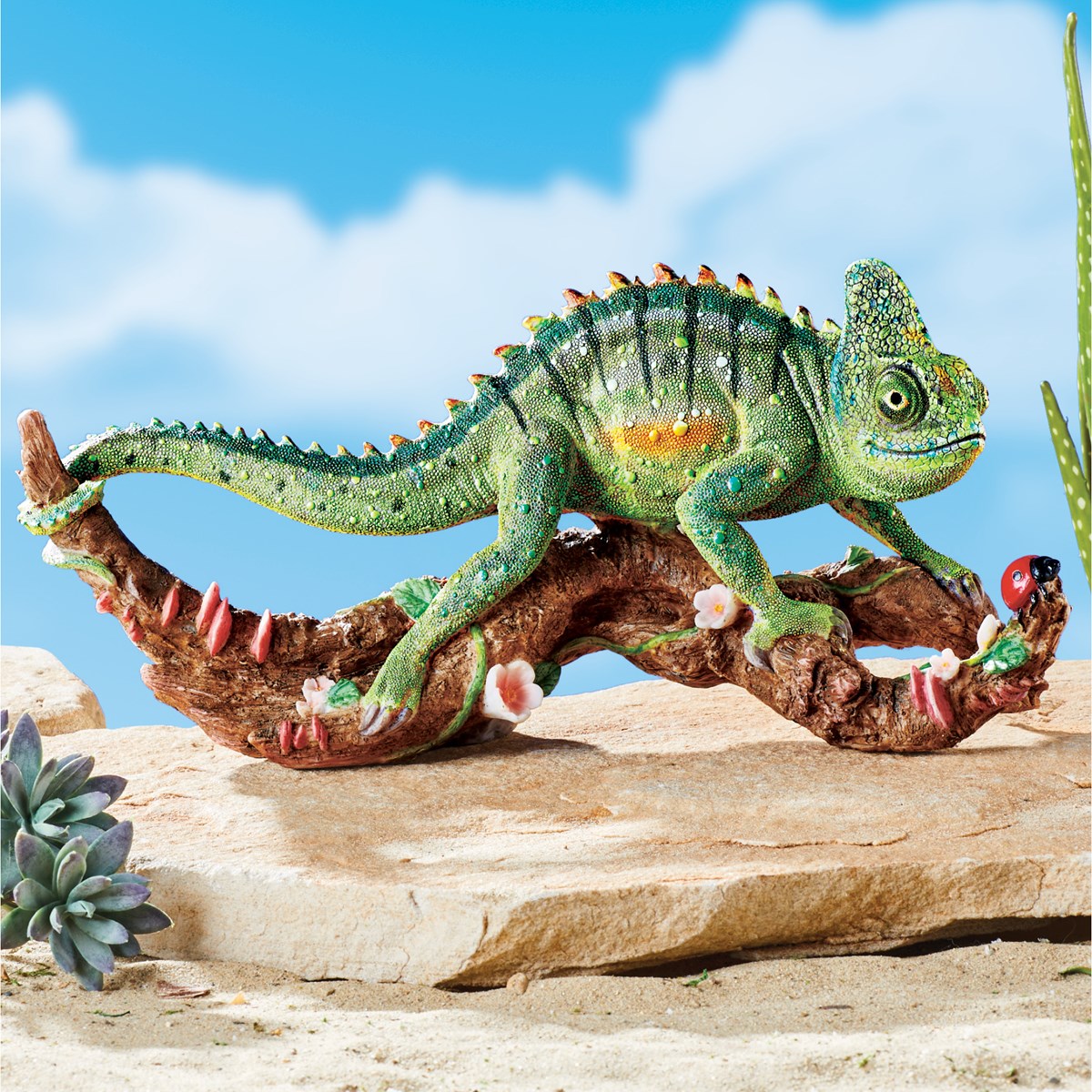 Colorful Tropical Chameleon Lizard Garden Statue | Collections Etc.