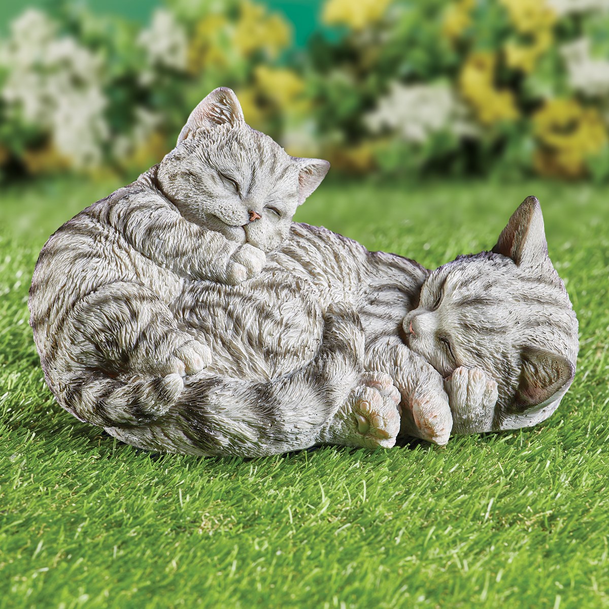 Sleeping Mama Cat and Baby Kittens Garden Figurine | Collections Etc.