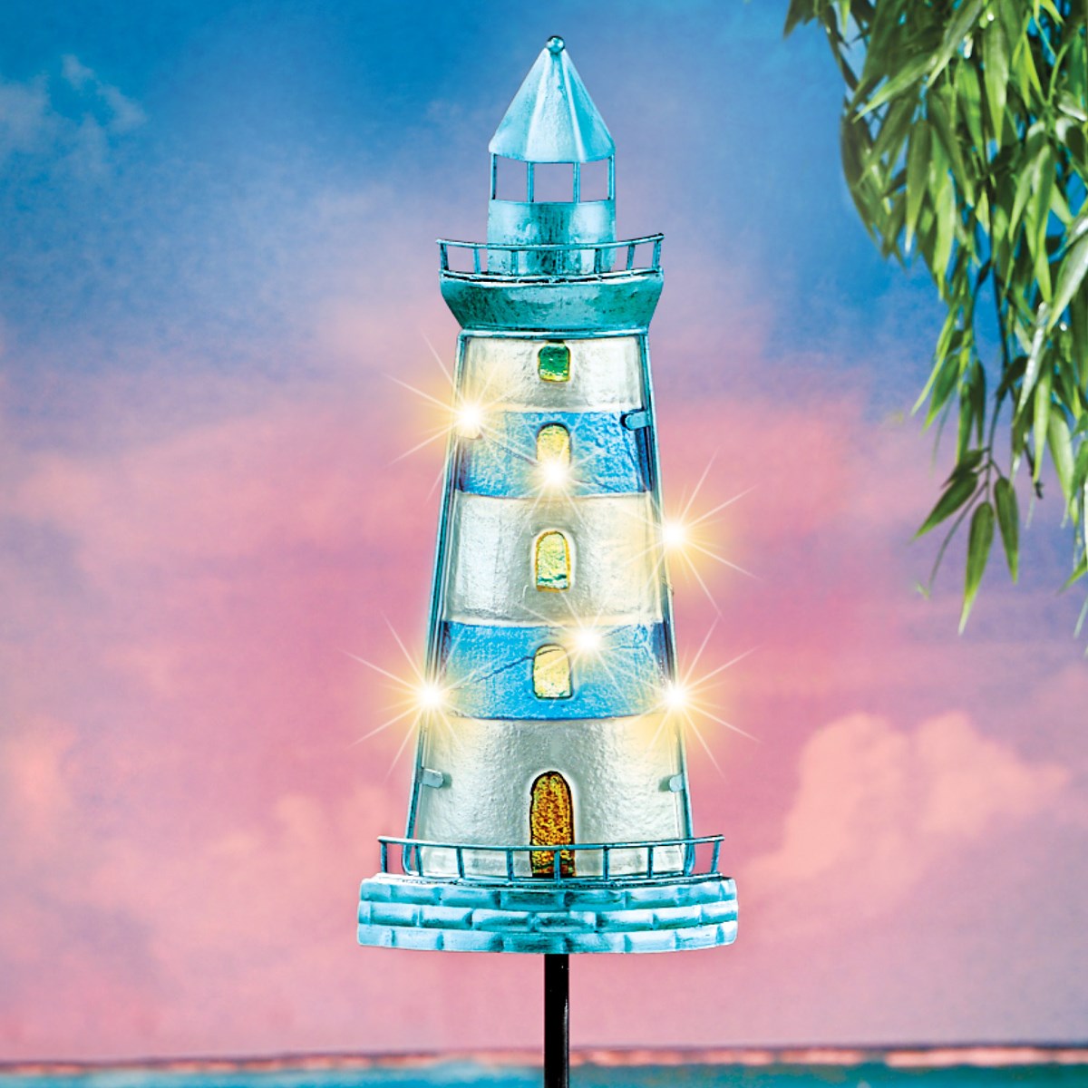 Solar Powered Nautical Blue Lighthouse Garden Stake | Collections Etc.