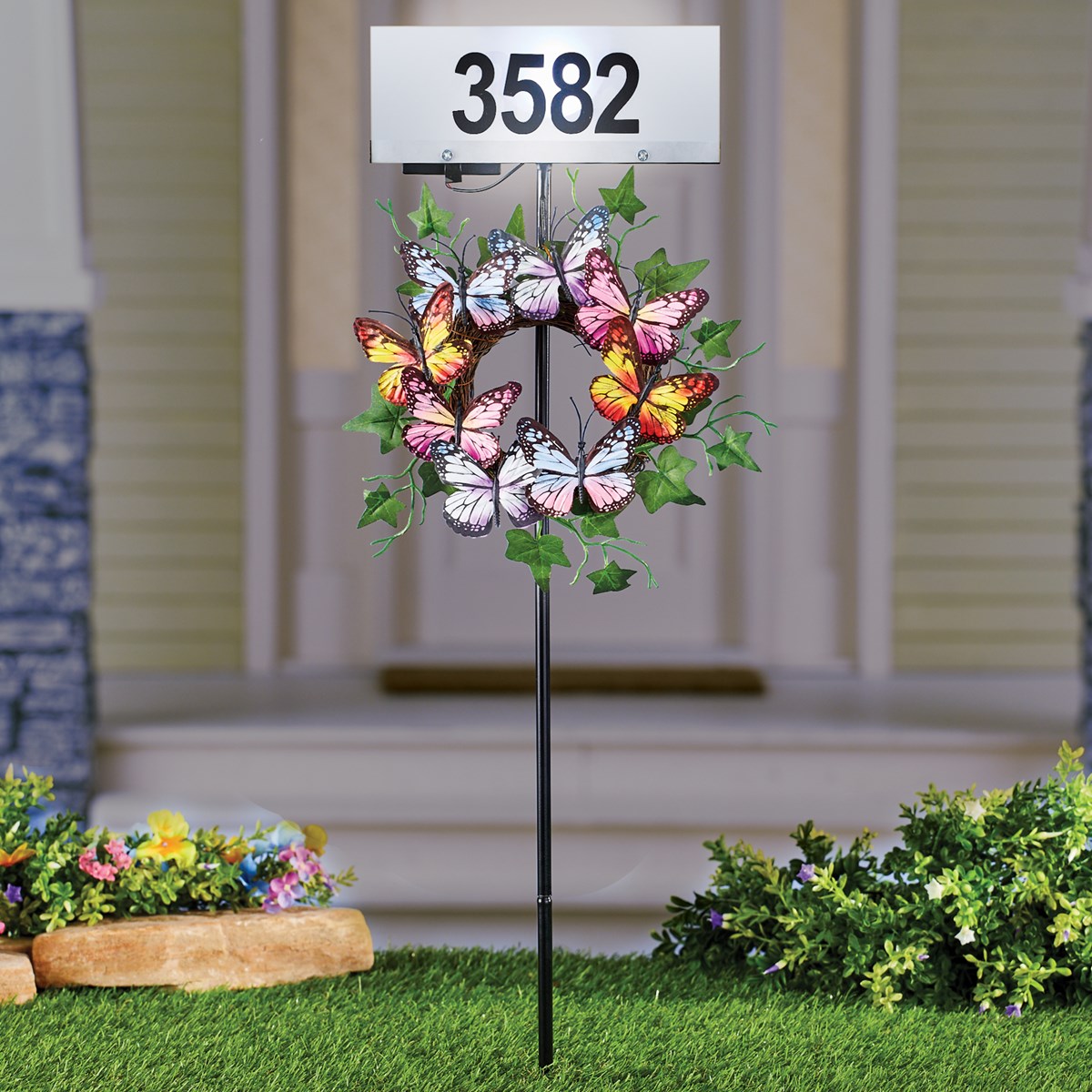 Solar Powered Address Marker Stake with 3 Seasons | Collections Etc.