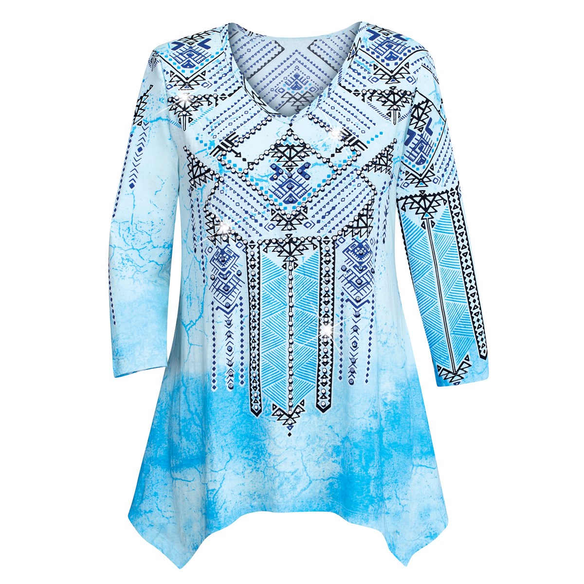 Southwest Ombre Sharkbite Tunic with Sparkling Sequins | Collections Etc.