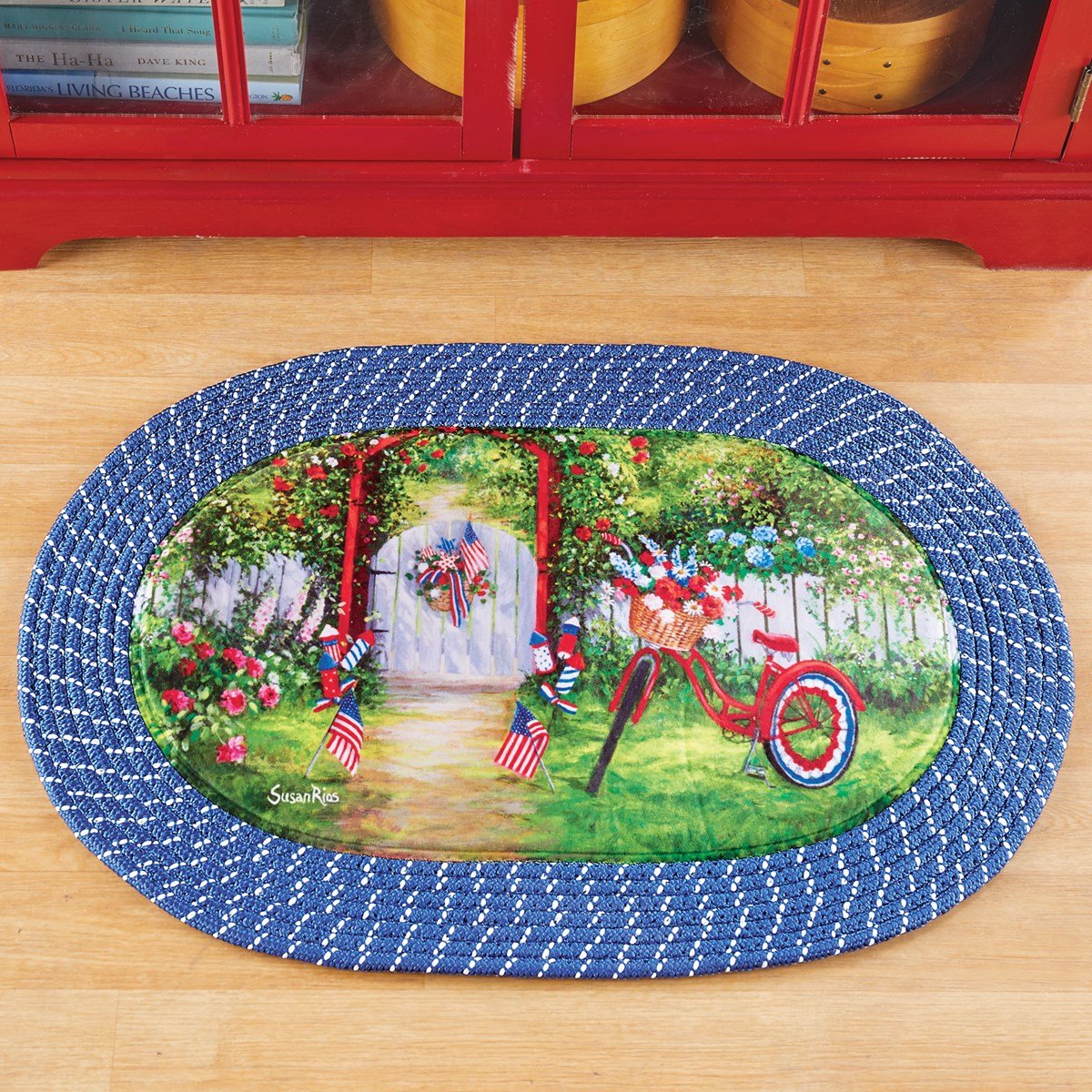 Red White and Blue Patriotic Scene Braided Accent Rug | Collections Etc.