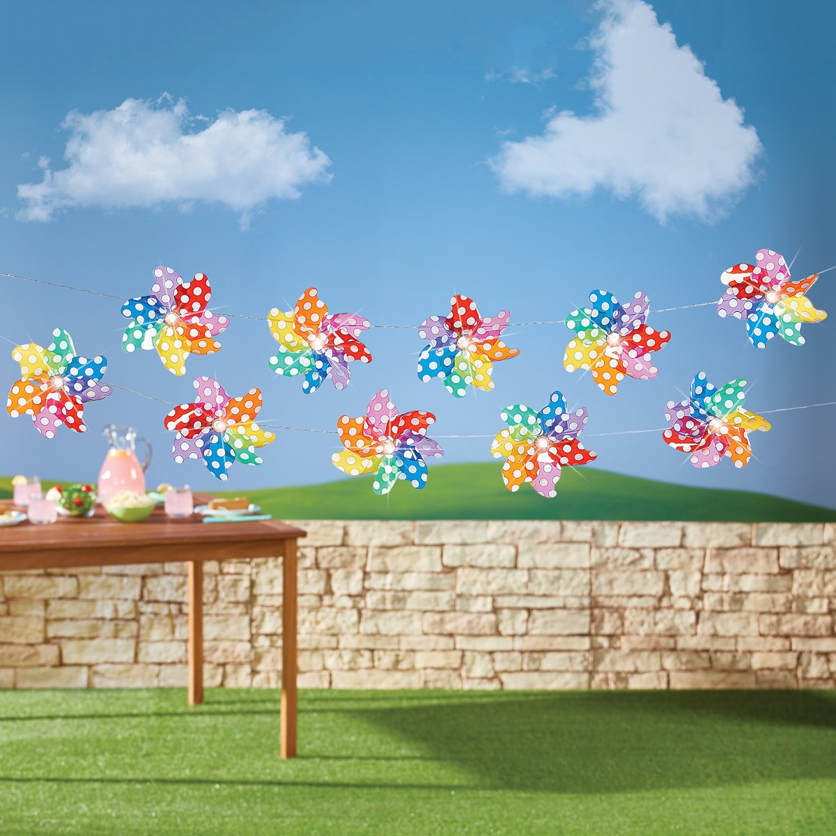 Colorful Solar Powered 10-Piece Pinwheel String Lights | Collections Etc.