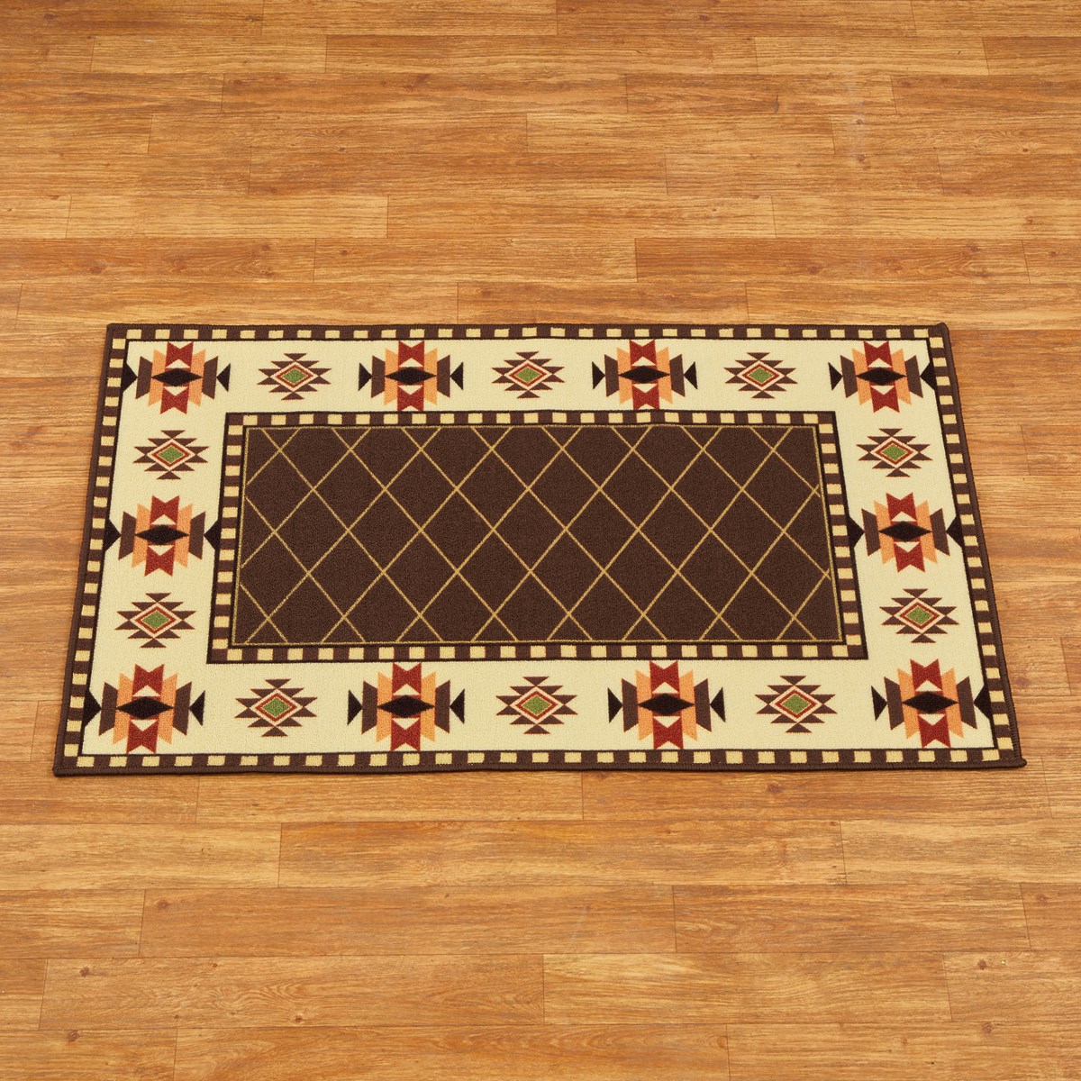 Modern Slip-Resistant Southwest Style Aztec Border Rug | Collections Etc.