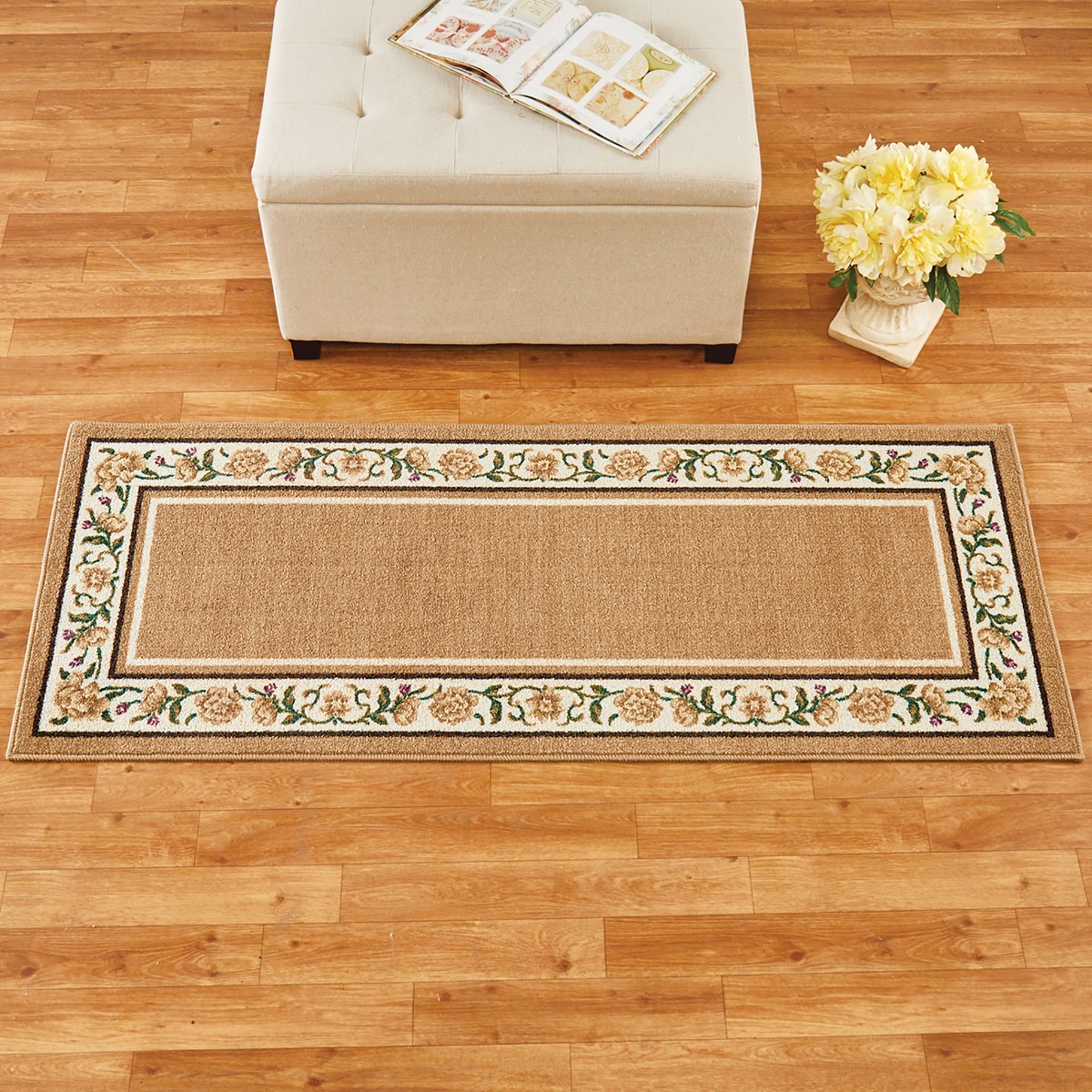 Slip-Resistant Floral Border Tufted Nylon Verona Rug | Collections Etc.