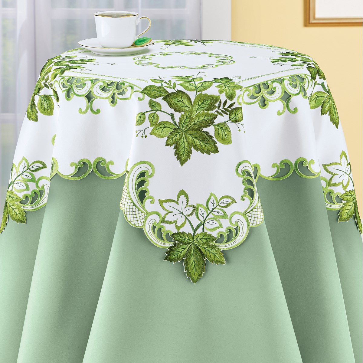 Elegant Embroidered Evergreen Kitchen Table Linens | Collections Etc.