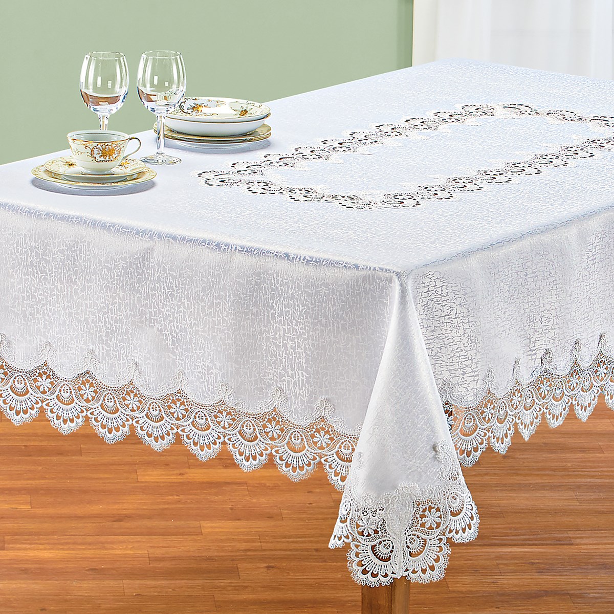 Exquisite All-Over White Lace Tablecloth | Collections Etc.