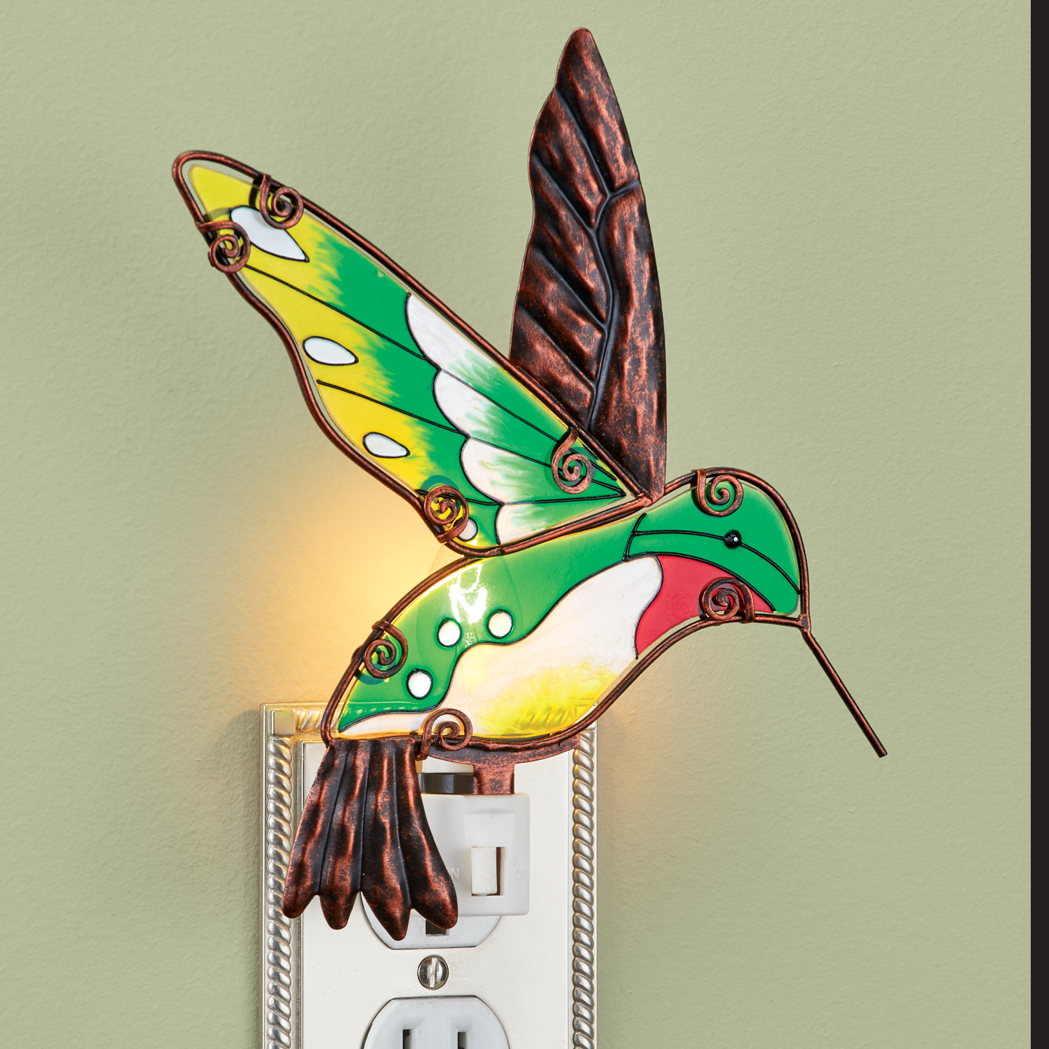 Stained Glass Hummingbird Night Light