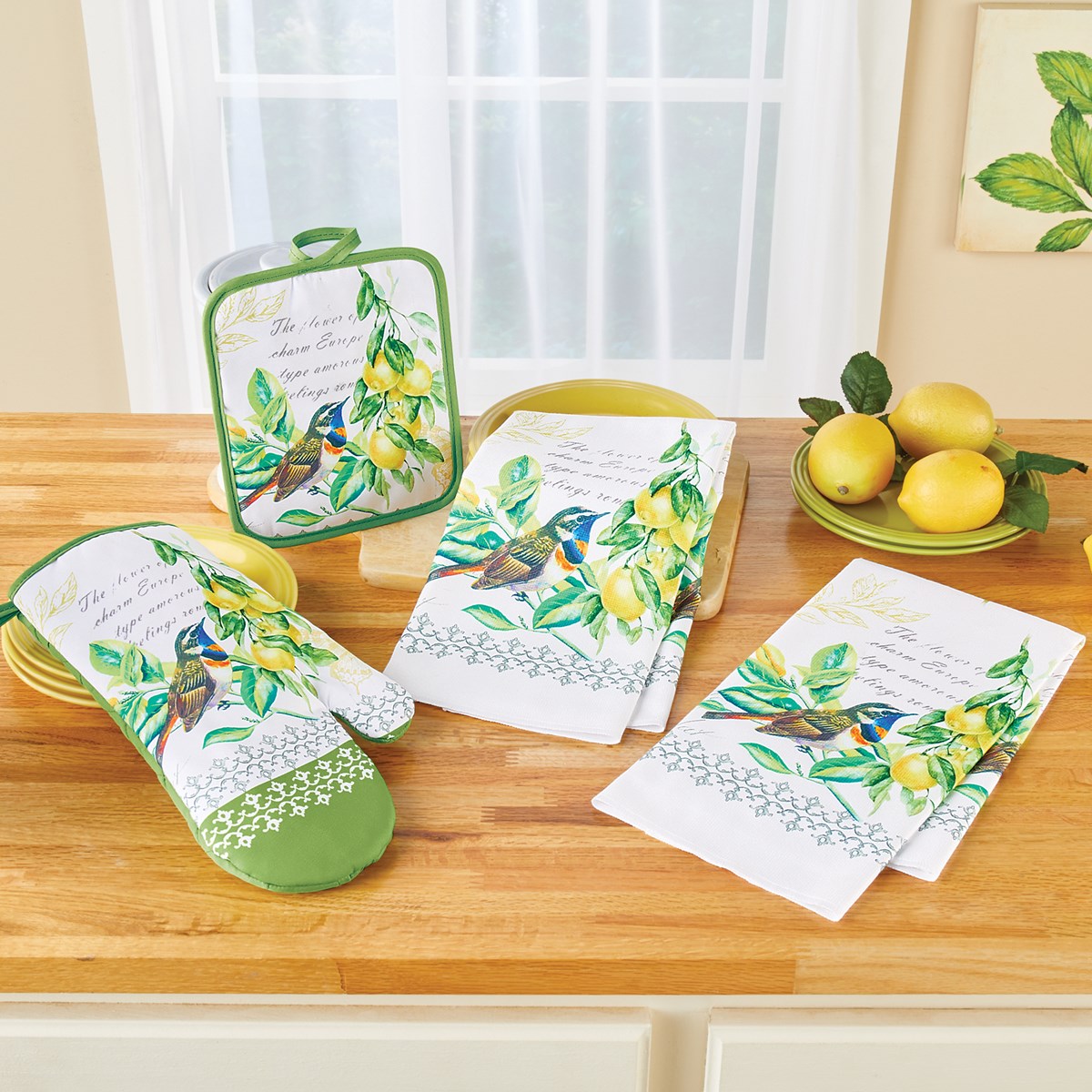 4 Piece Bird in a Lemon Tree Garden Kitchen Set | Collections Etc.
