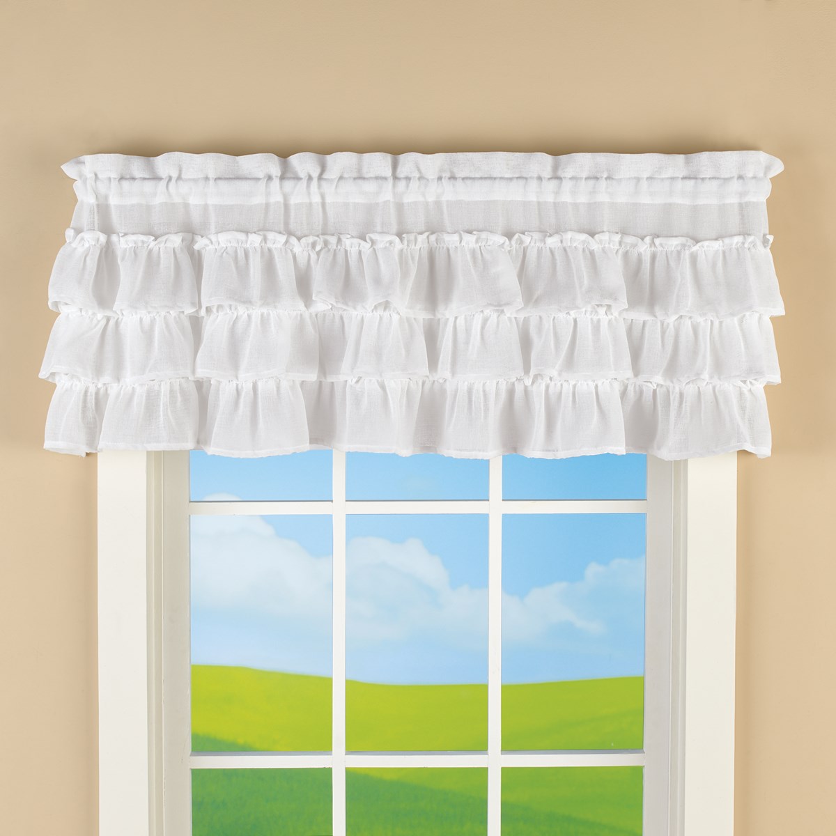 Ruffled & Tiered Timeless White Window Valance | Collections Etc.