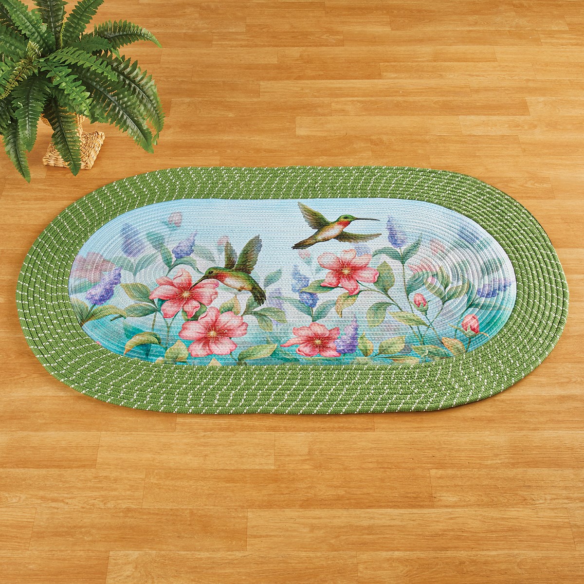 Large Bright Hummingbird Garden Braided Rug | Collections Etc.