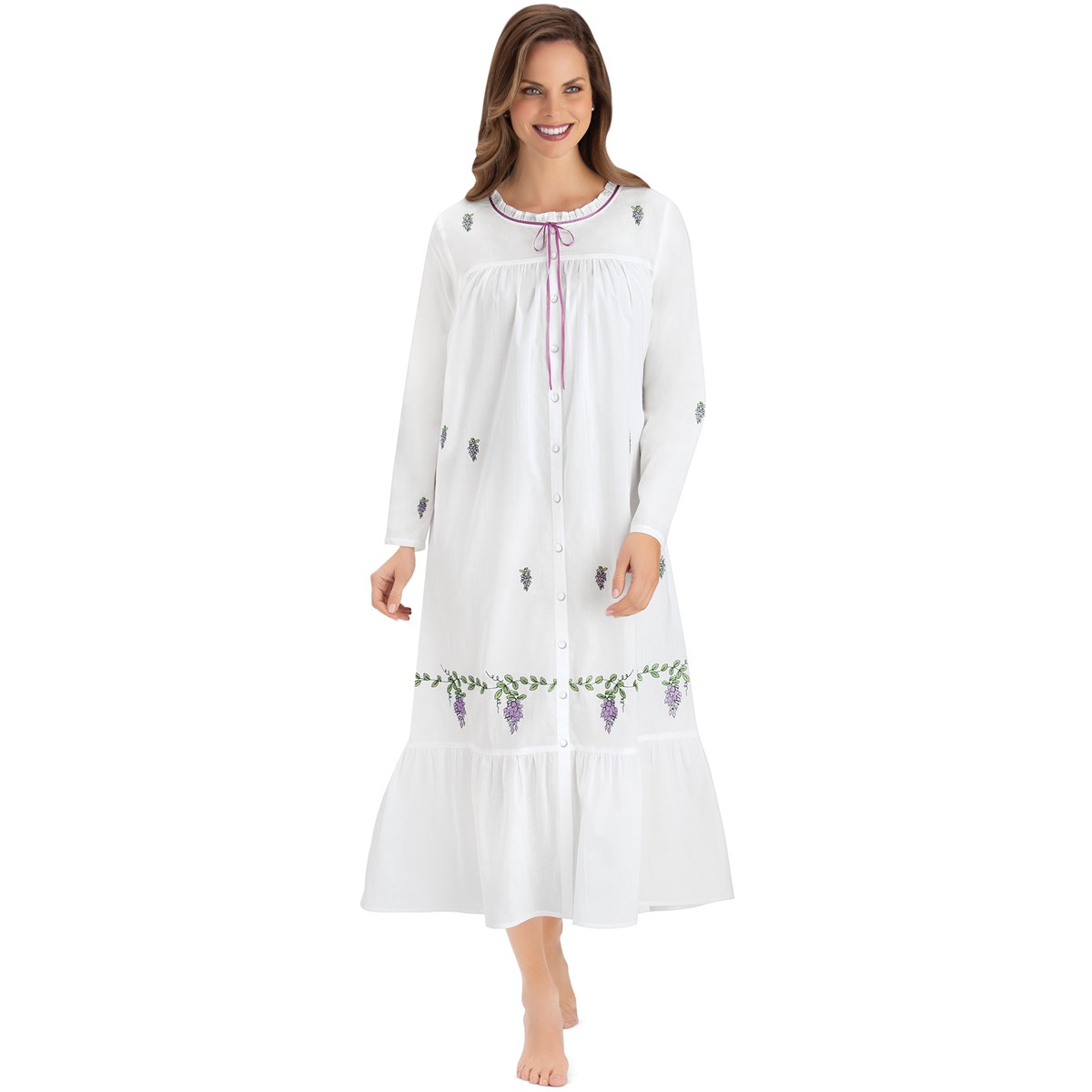 Embroidered Long Purple Wisterias Robe | Collections Etc.