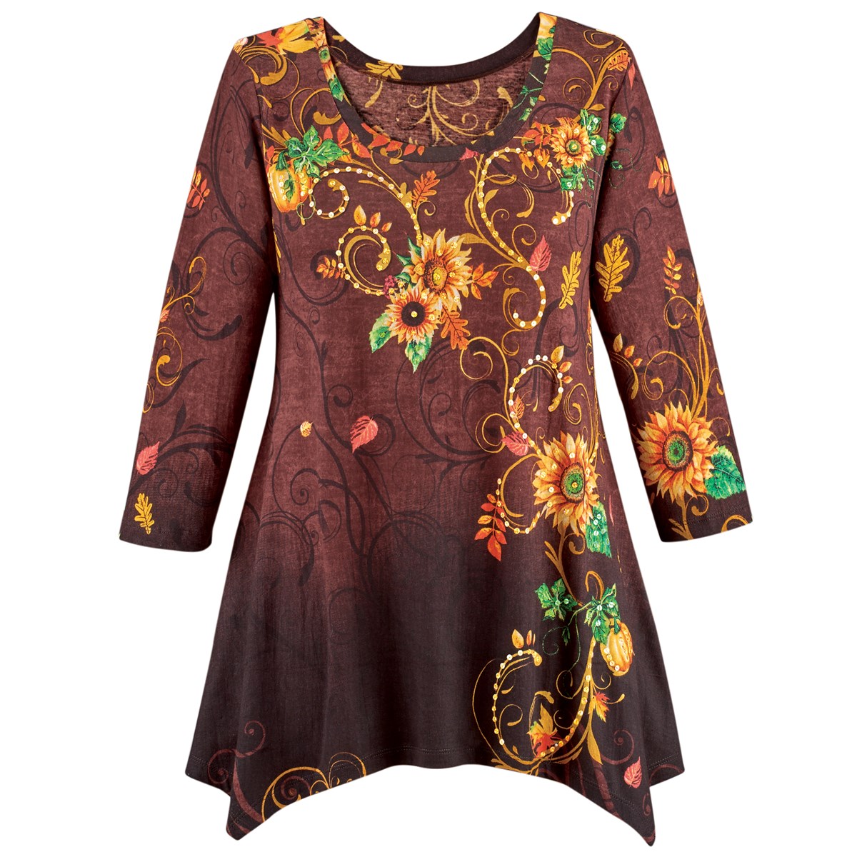 Festive Fall Sunflowers and Pumpkins Sharkbite Tunic | Collections Etc.