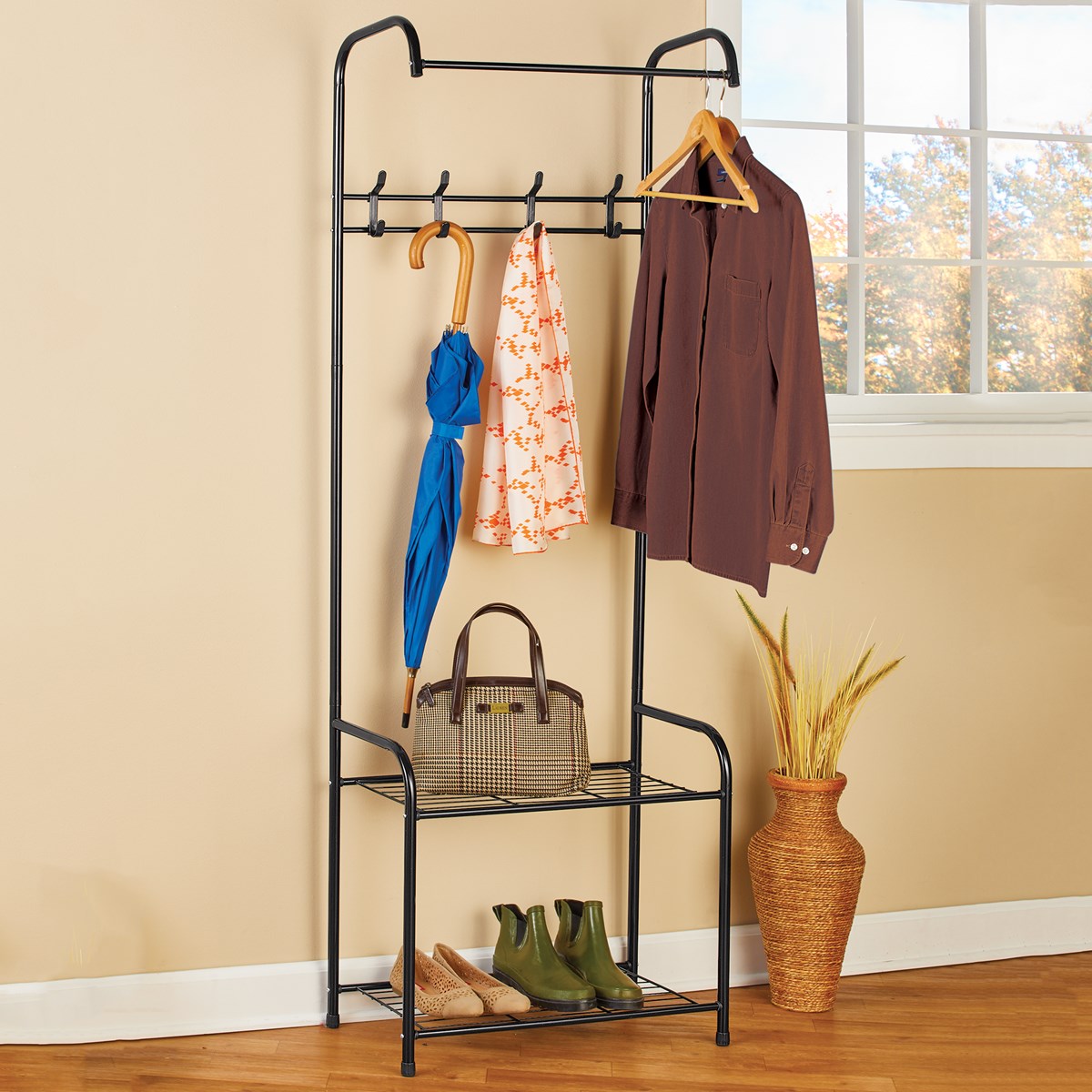 Black Metal Racks and Shelves Entryway Organizers | Collections Etc.