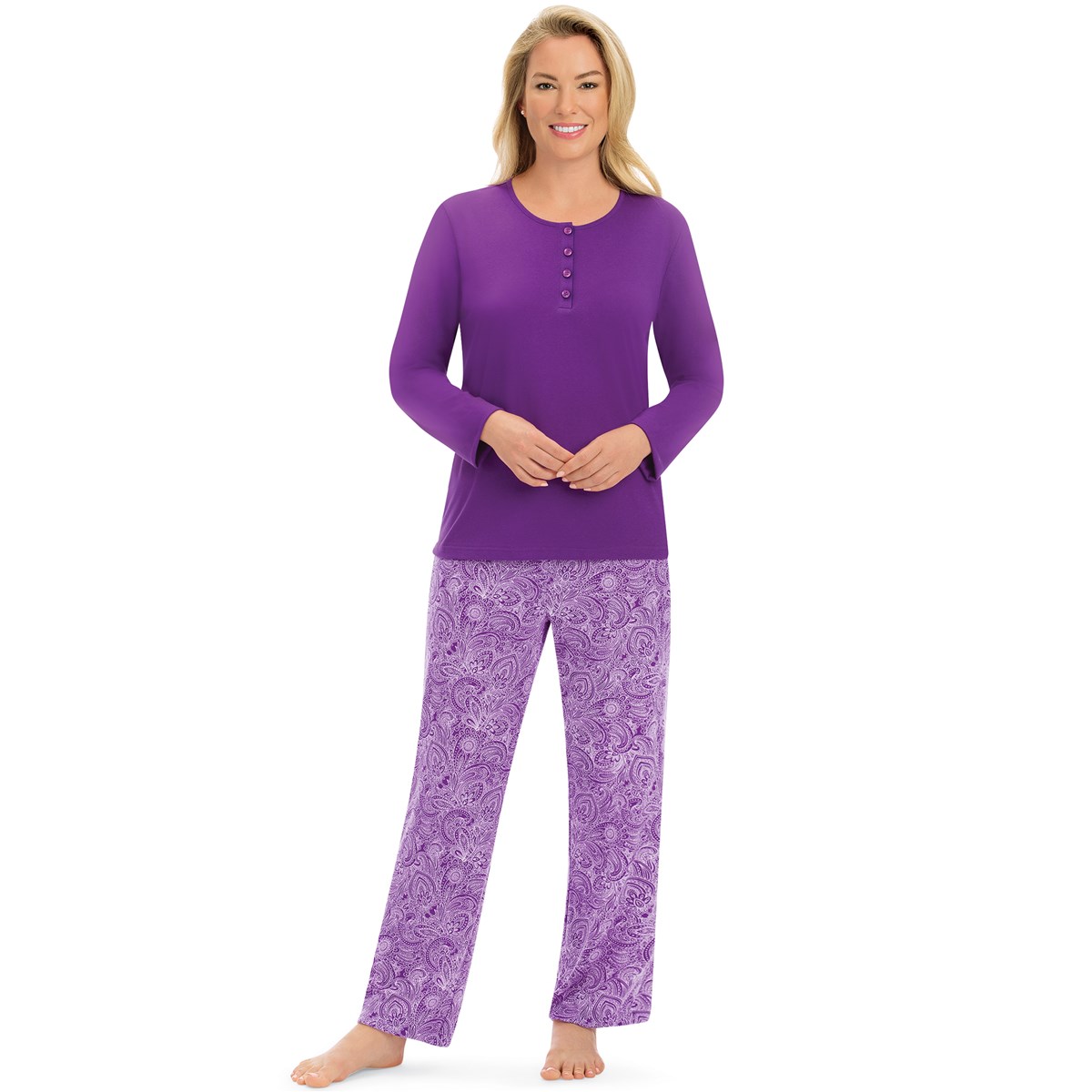 Ladies Henley Collar Pj Set | Collections Etc.