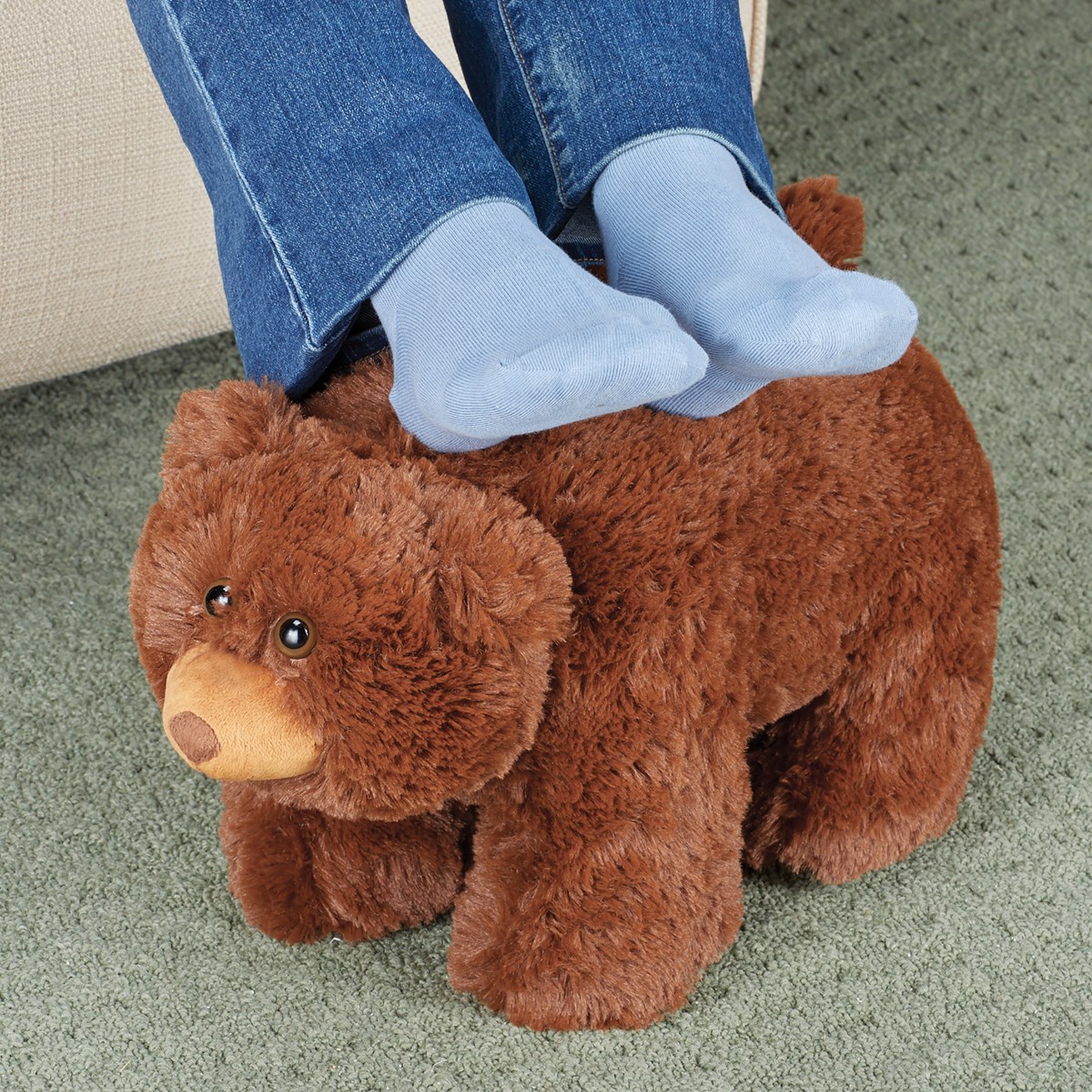 Northwoods Decor Plush Fabric Brown Bear Footstool | Collections Etc.