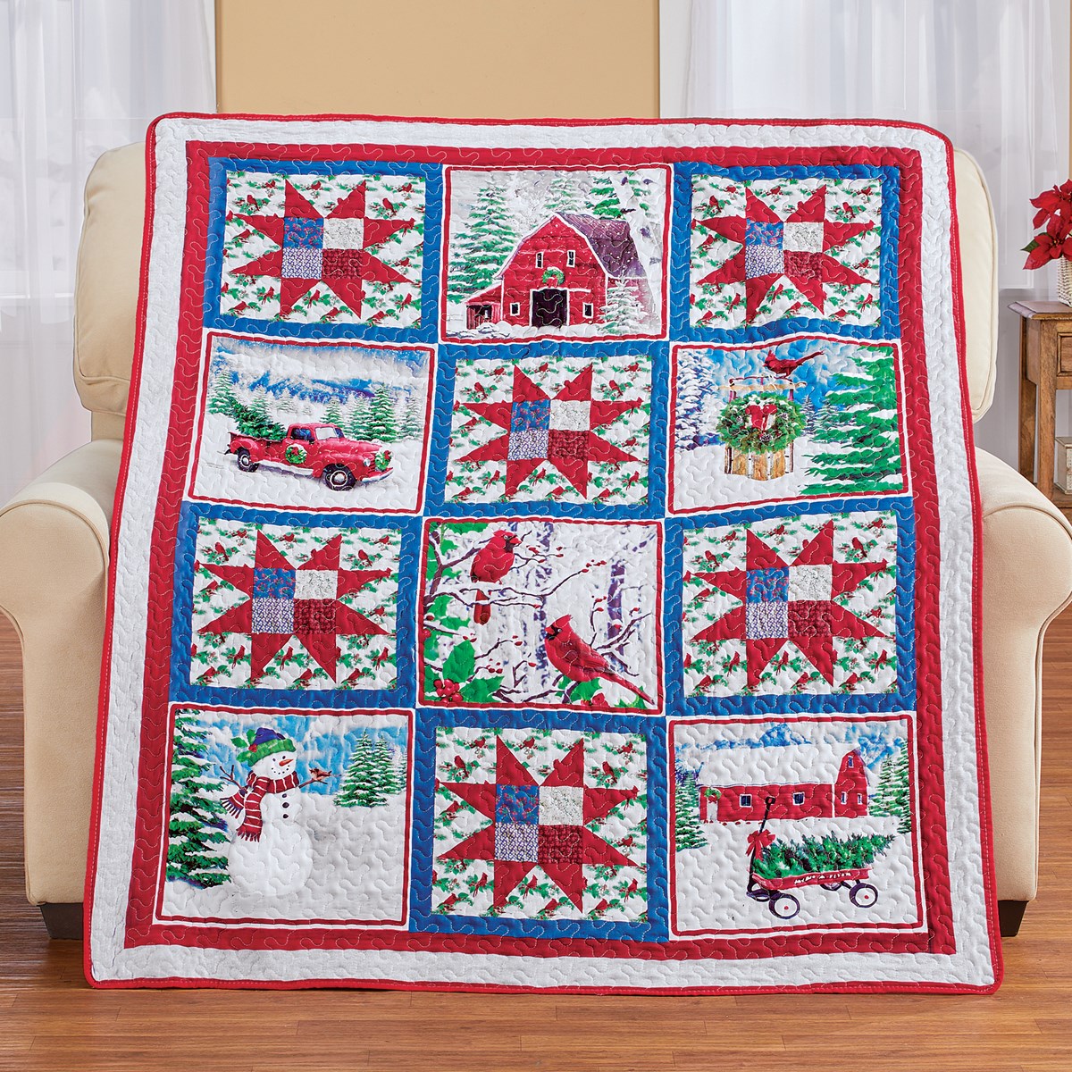 Rustic Winter Farm Holiday Printed Patchwork Throw | Collections Etc.
