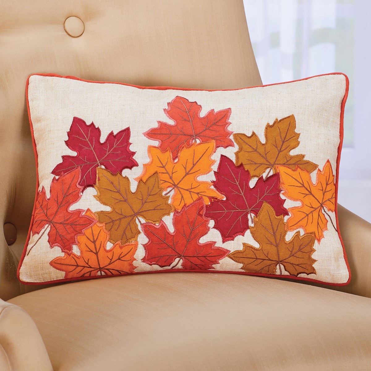 Embroidered Autumn Leaves Throw Pillow | Collections Etc.