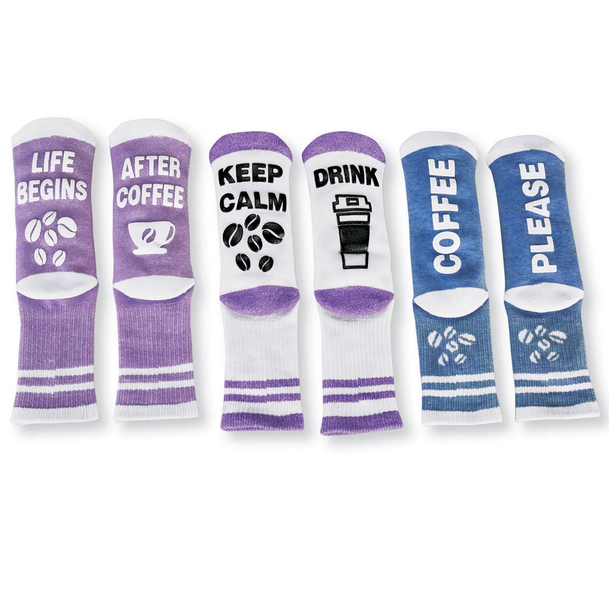 Coffee Themed Novelty Non-Slip Slipper Socks 3-Pack | Collections Etc.