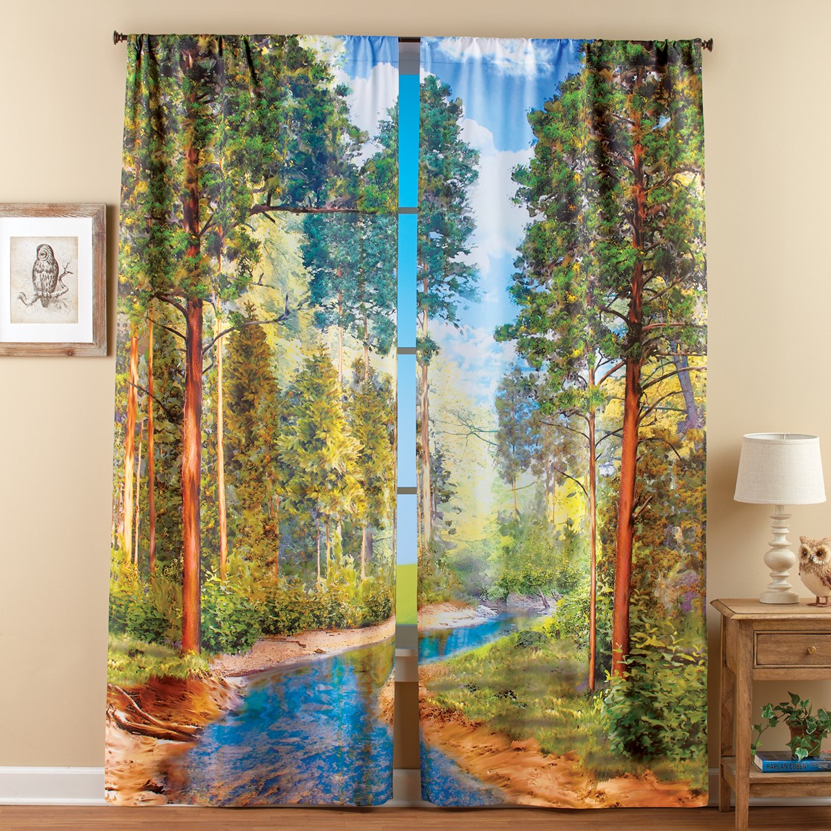 Realistic Woodland Tree Forest Window Drapes | Collections Etc.