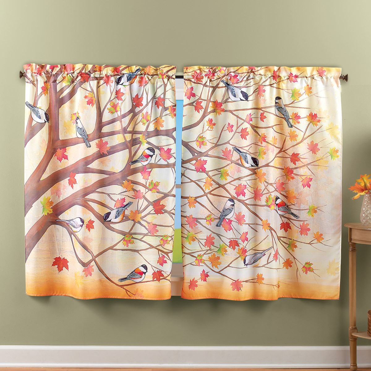 Realistic Chickadee Birds Scene Window Drapes | Collections Etc.