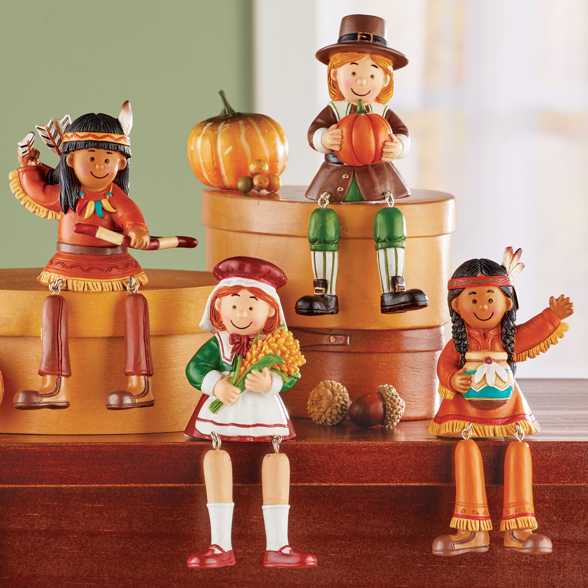 Pilgrim and Native American Thanksgiving Sitter Figurines | Collections ...