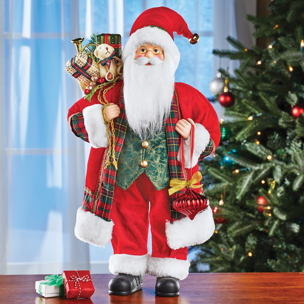 Holiday Santa in Tartan Plaid Tabletop Figurine | Collections Etc.
