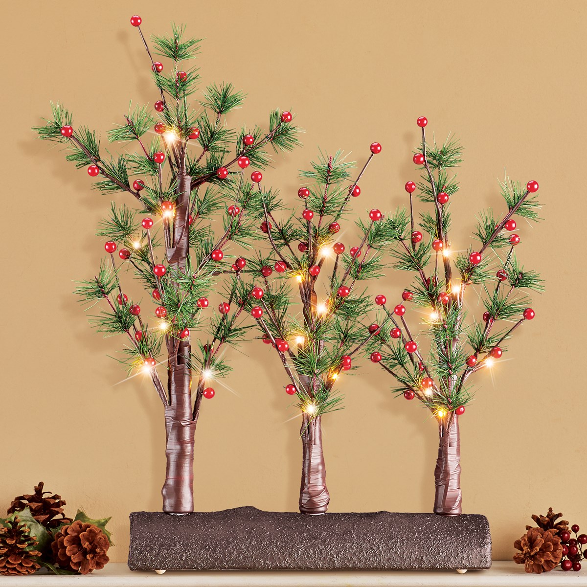 LED Lighted Artificial Holiday Pine Berry Trees | Collections Etc.