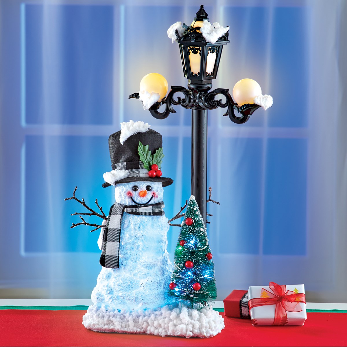 LED Lighted Tabletop Snowman Christmas Tree Lamp Post | Collections Etc.
