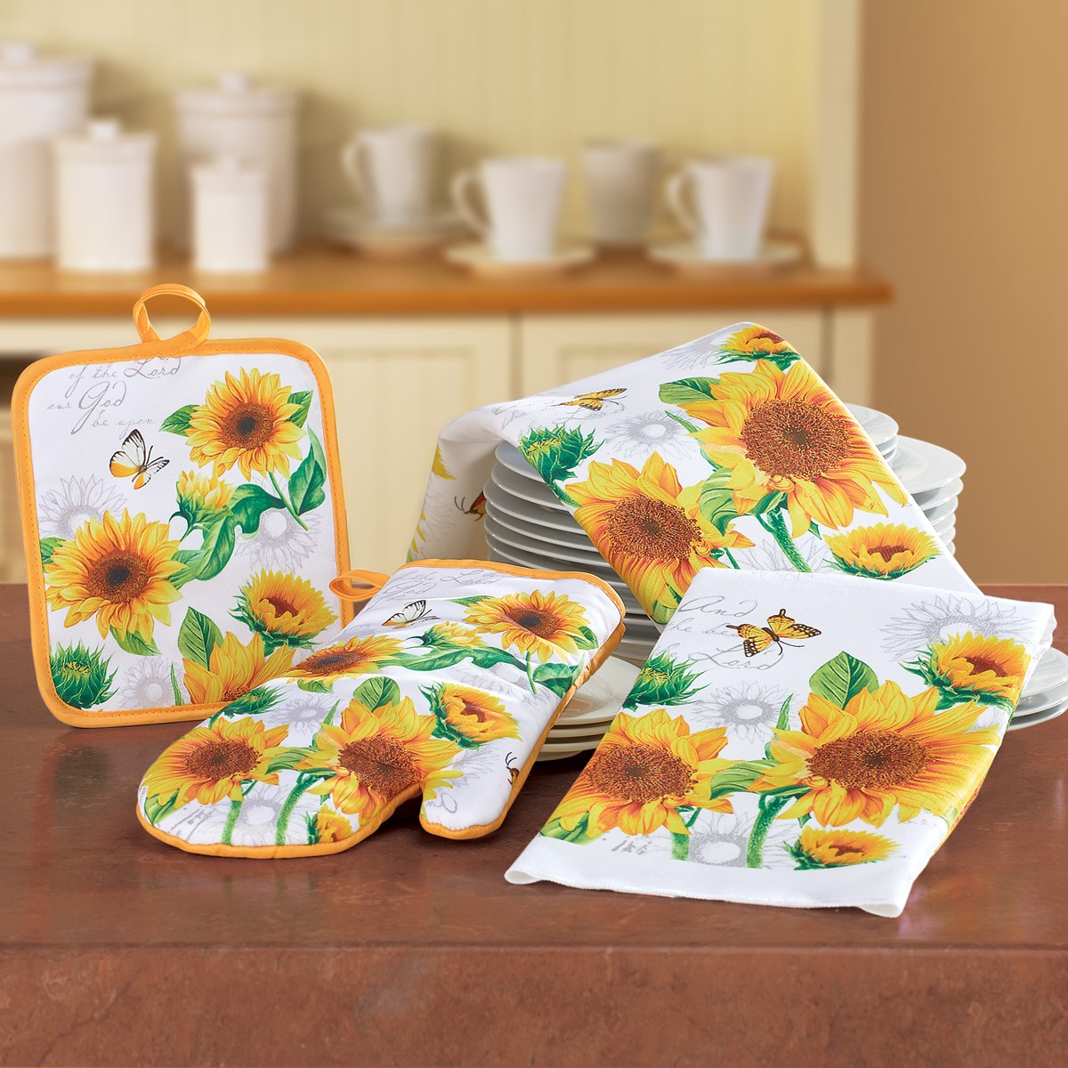 4-Piece Cheerful Bright Sunflowers Kitchen Set | Collections Etc.