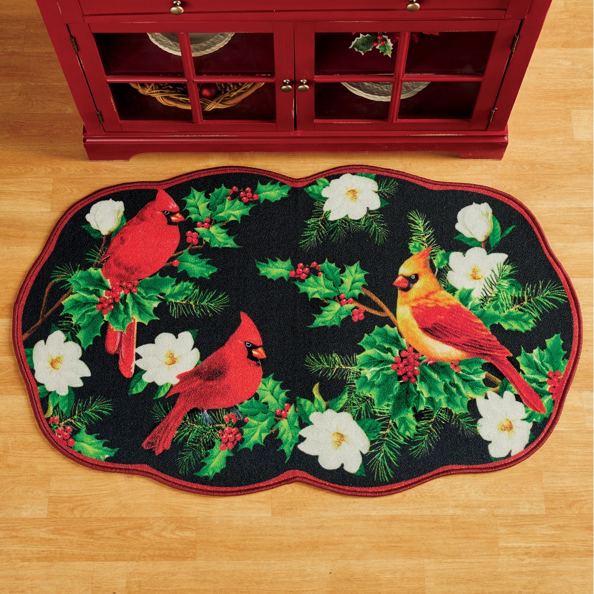 Red and Yellow Cardinals Magnolia Slip-Resistant Tufted Scallop Rug ...