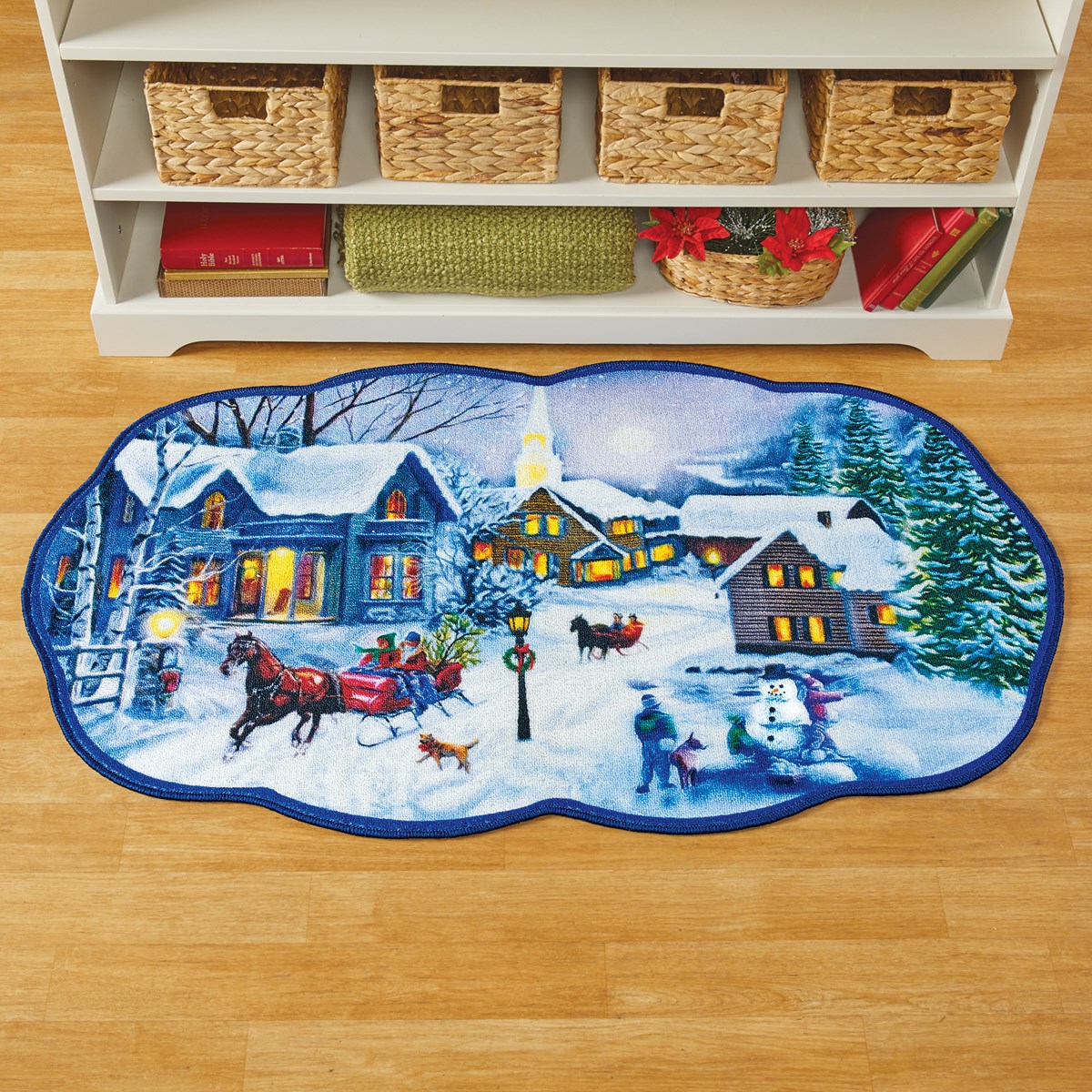 Vintage Alpine Snowy Winter Village Non Slip Runner Rug | Collections Etc.