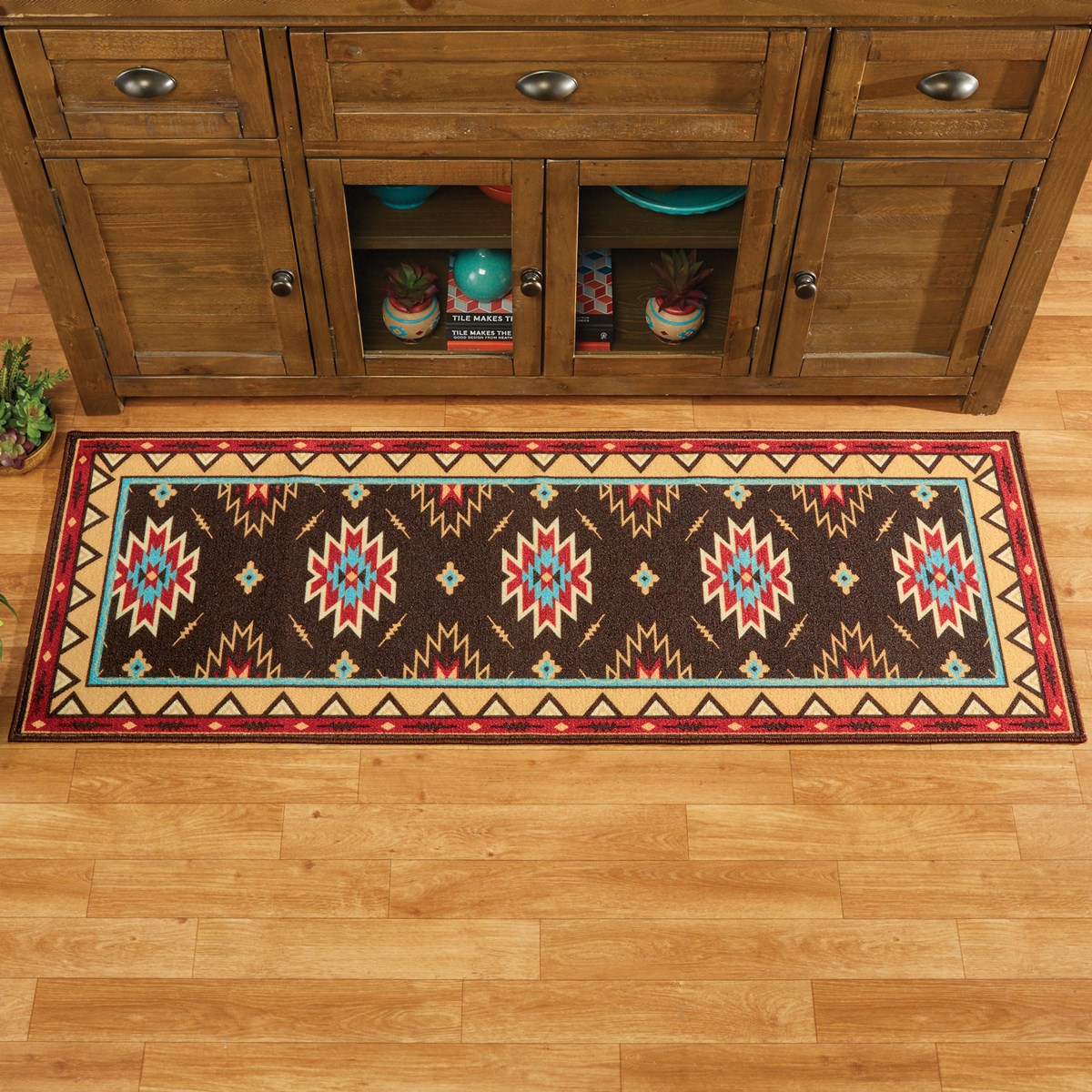 Slip-Resistant Aztec Pattern Santa Fe Printed Accent Rug | Collections Etc.
