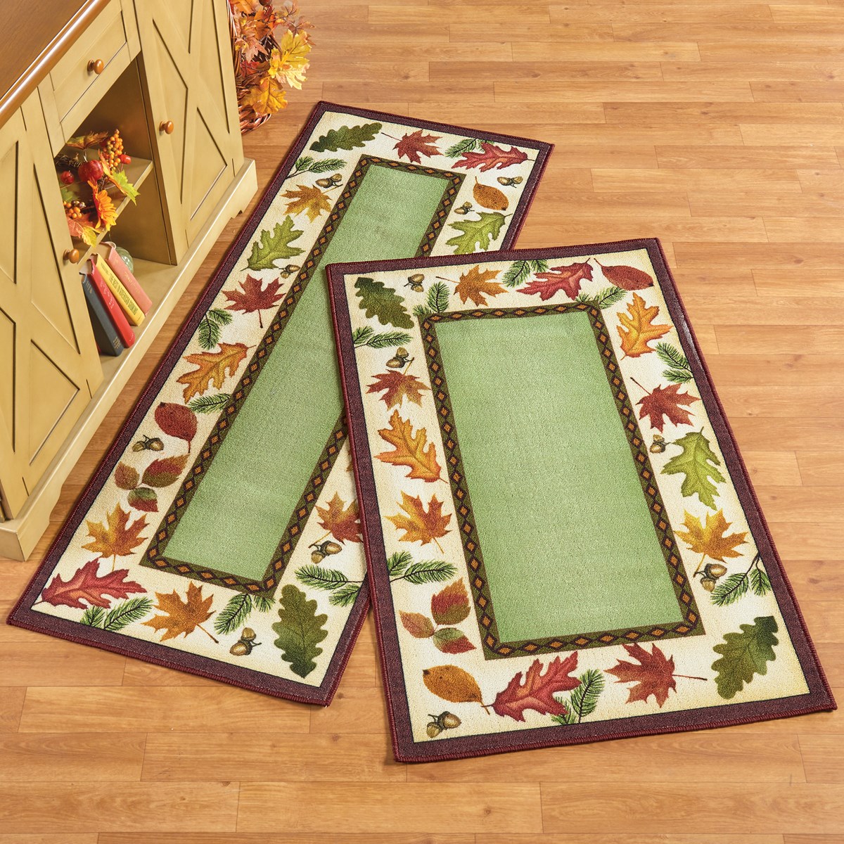 Fall Leaf Printed Borders Tufted Accent Rug | Collections Etc.