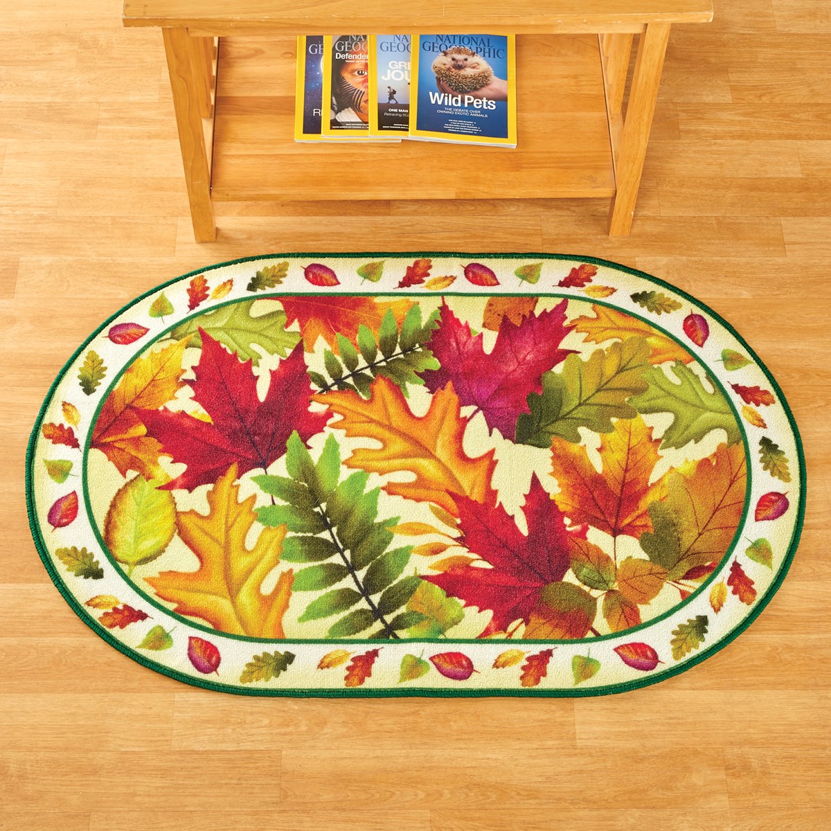 Slip-Resistant Colorful Autumn Leaf Oval Accent Rug | Collections Etc.
