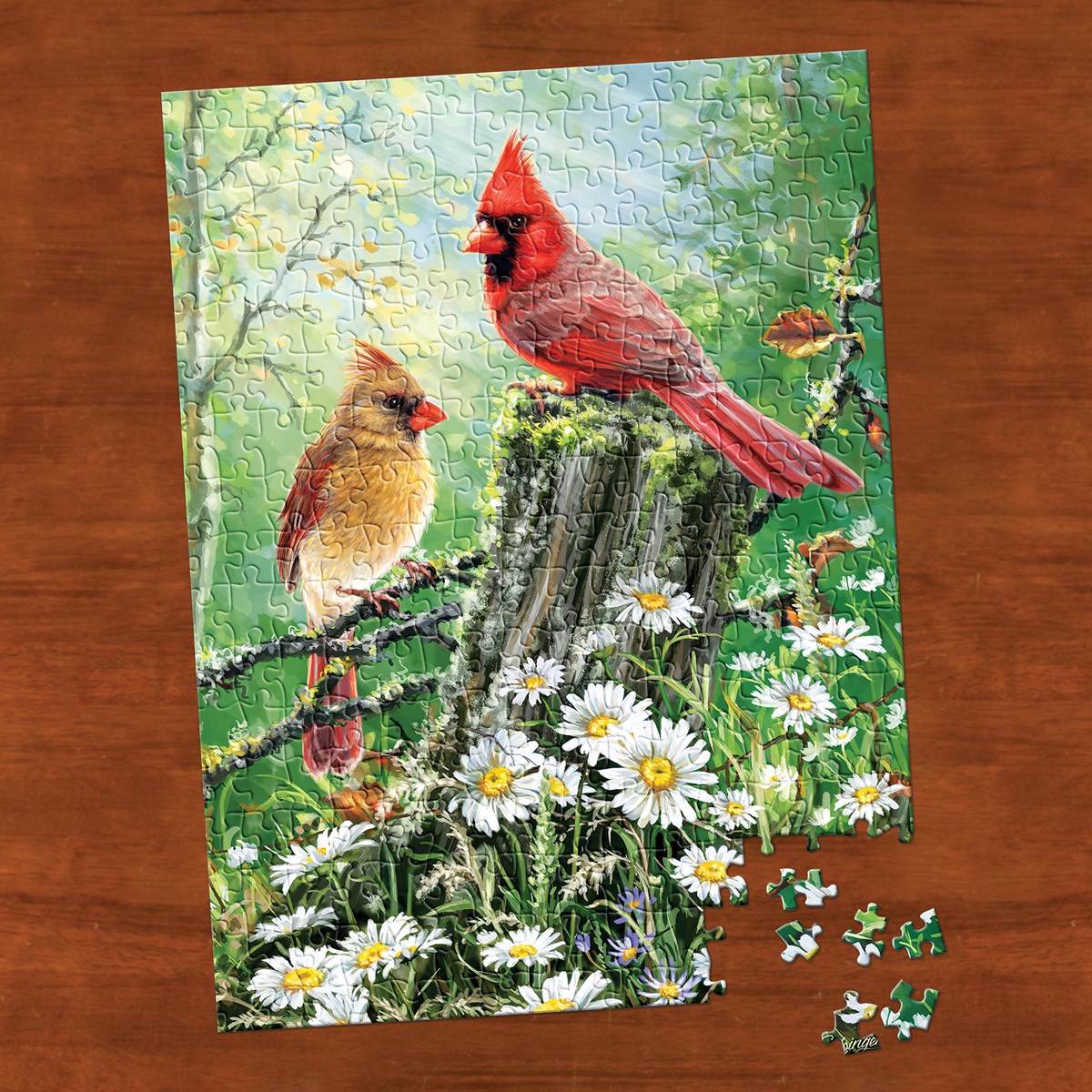 500-Piece Cardinal Pair on Rustic Fence Jigsaw Puzzle | Collections Etc.